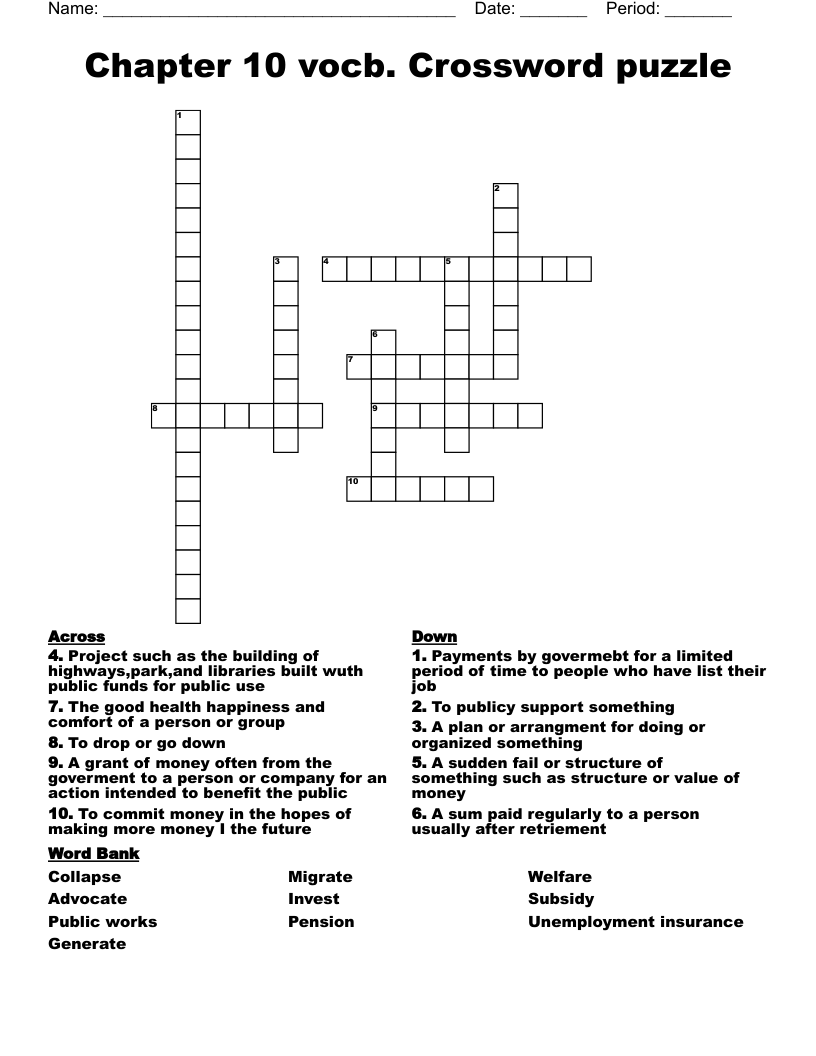 Chapter 10 vocb. Crossword puzzle - WordMint