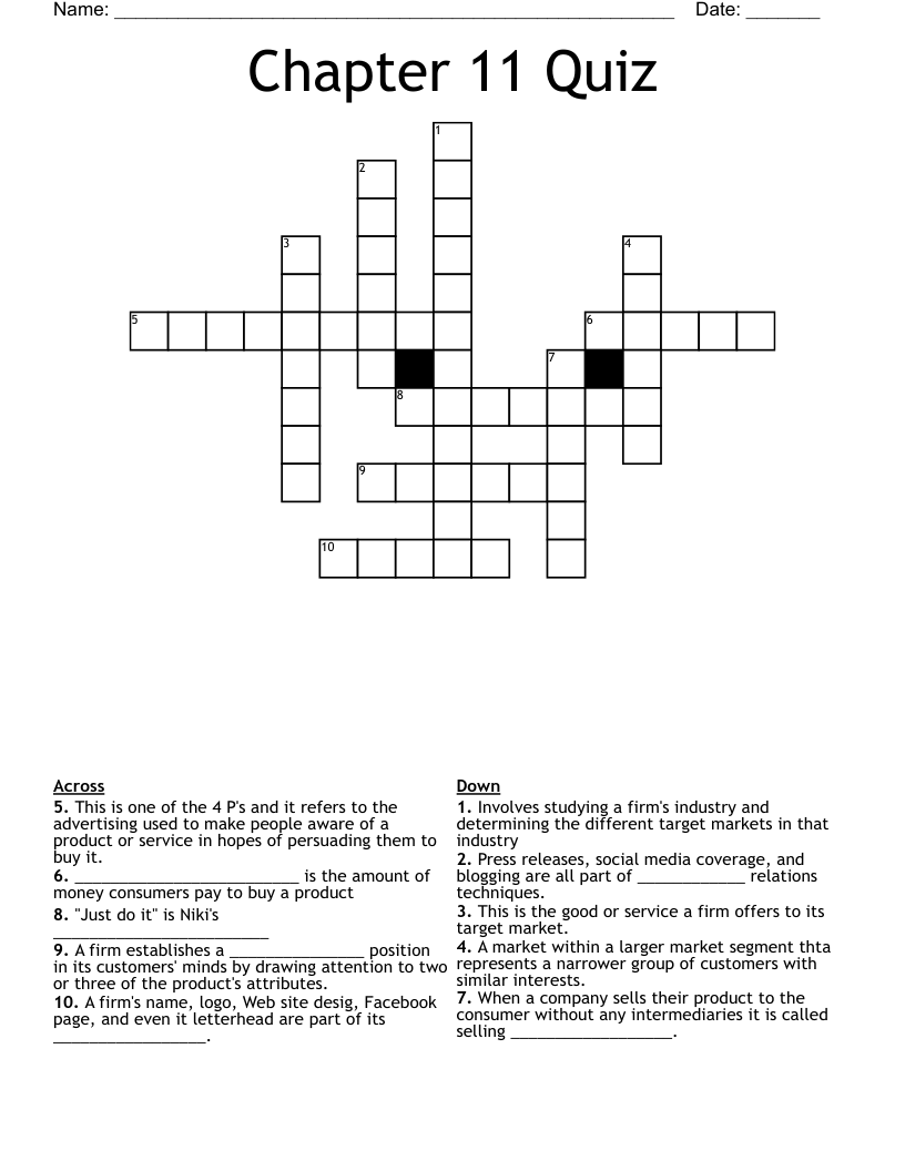 Chapter 11 Quiz Crossword - WordMint