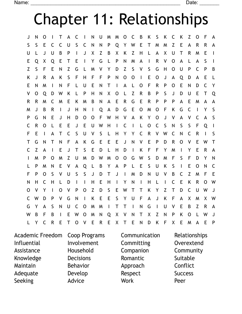 Chapter 11: Relationships Word Search - WordMint