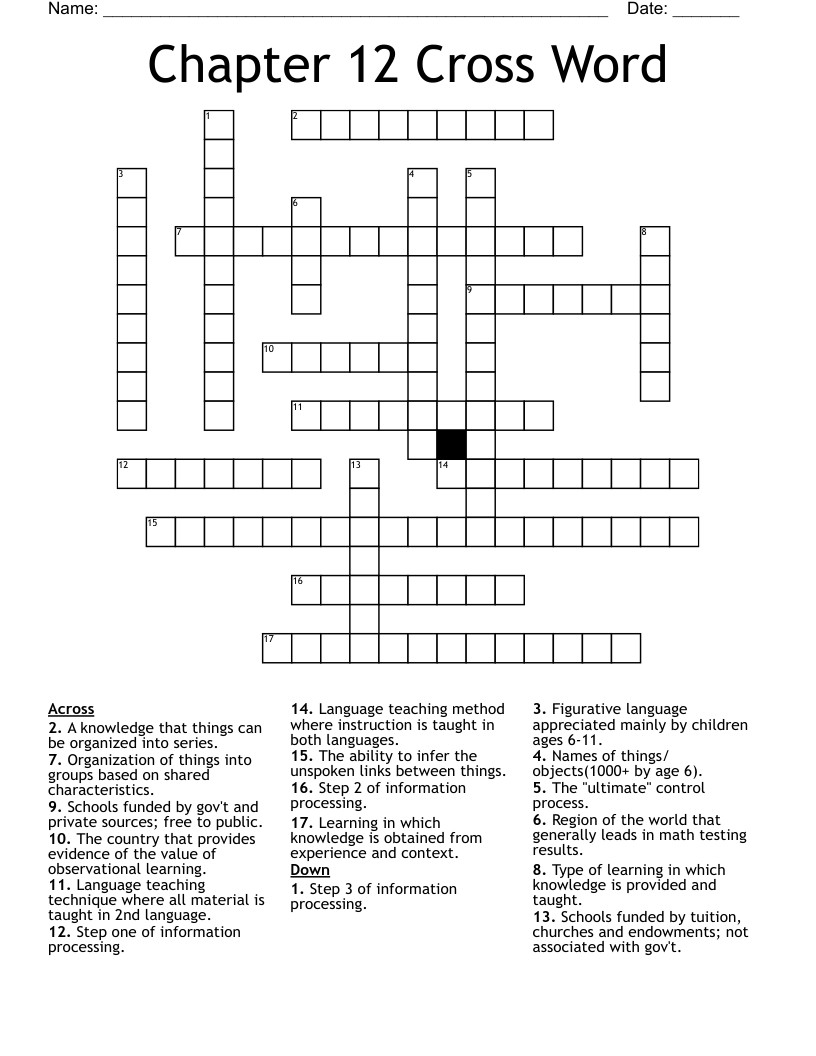 Chapter 12 Cross Word - WordMint