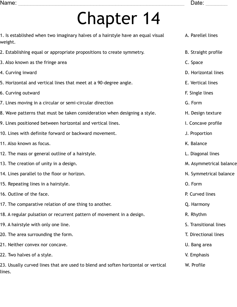 Chapter 14 Matching Worksheet WordMint