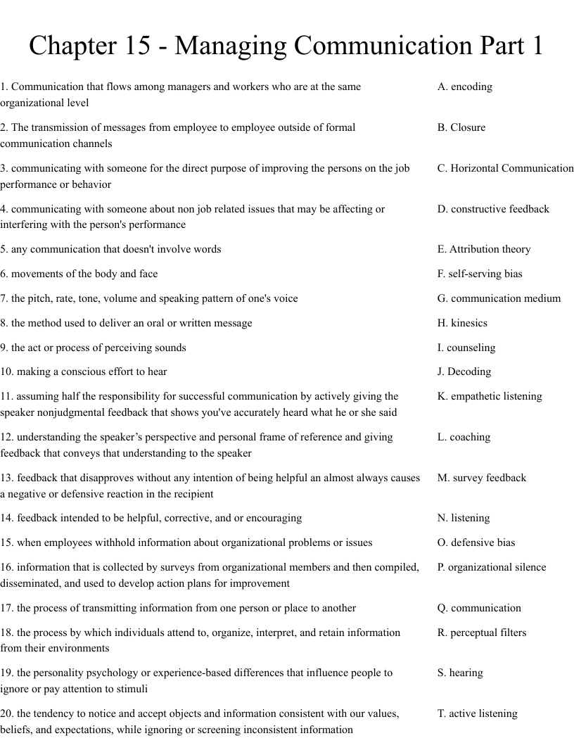 Chapter 15 - Managing Communication Part 1 Worksheet - WordMint