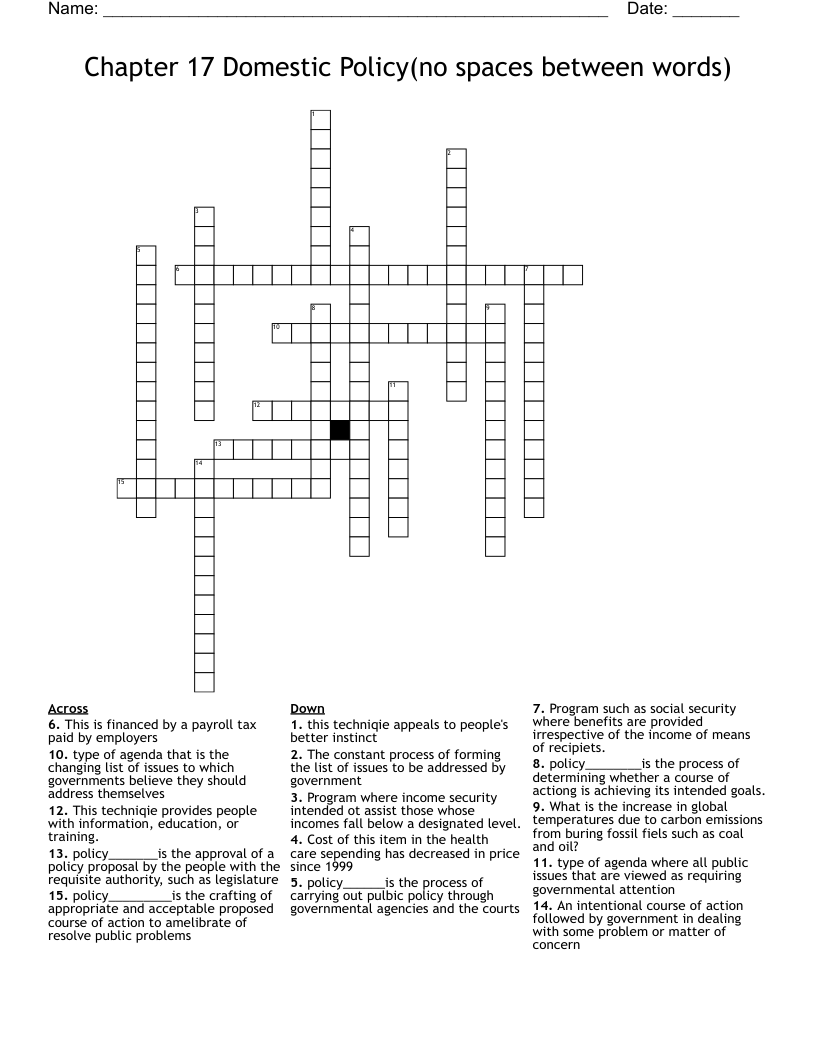 Chapter 17 Domestic Policy no Spaces Between Words Crossword WordMint