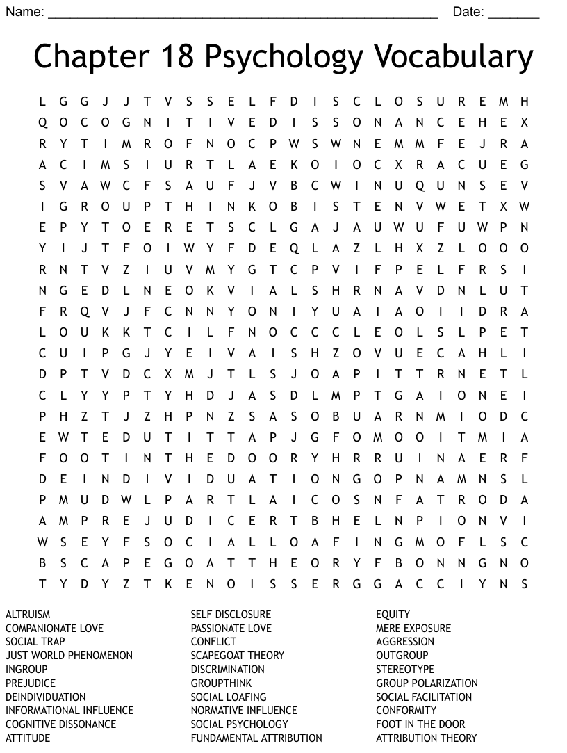 Psychology, Social Influence: Word Search - WordMint