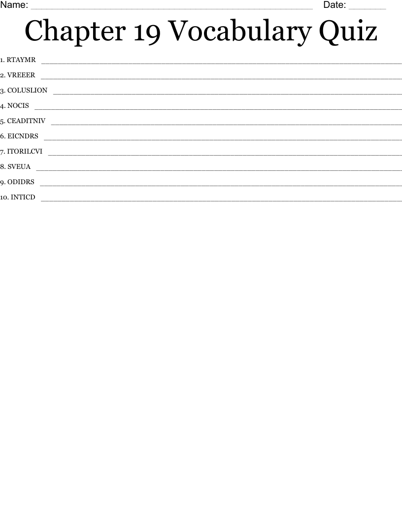 Chapter 19 Vocabulary Quiz Word Scramble - WordMint