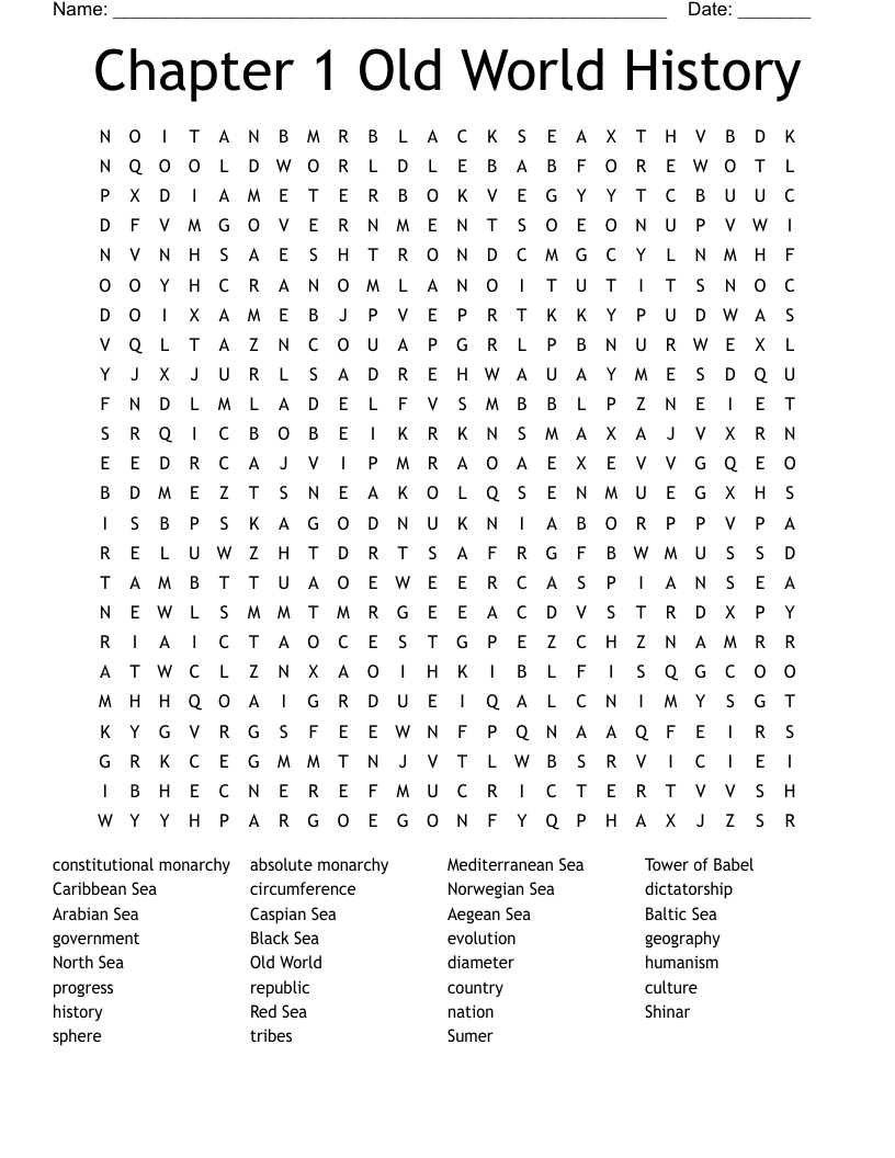 Chapter 1 Old World History Word Search WordMint