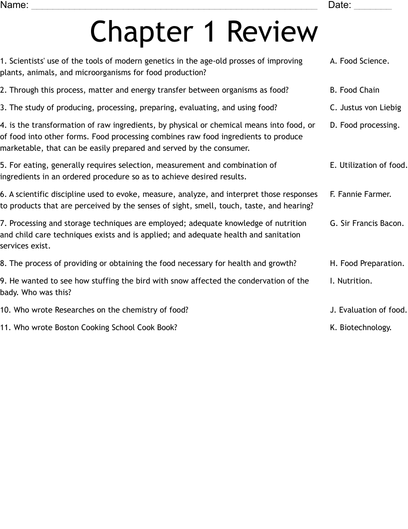 Chapter 1 Review Worksheet - WordMint