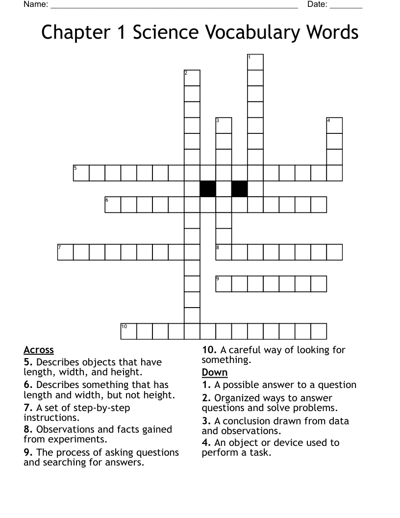 Chapter 1 Science Vocabulary Words Crossword WordMint