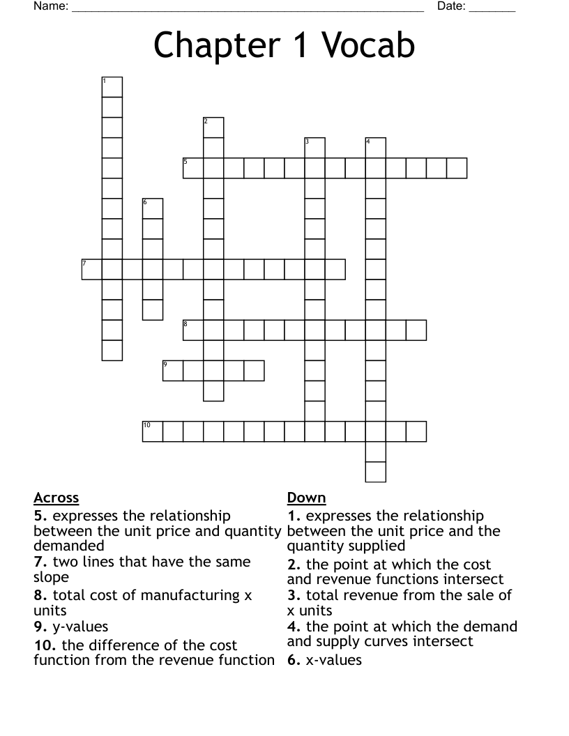 Chapter 1 Vocab Crossword - WordMint