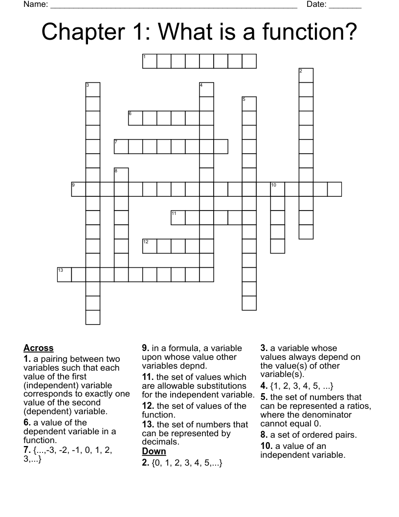 Chapter 1: What is a function? Crossword - WordMint
