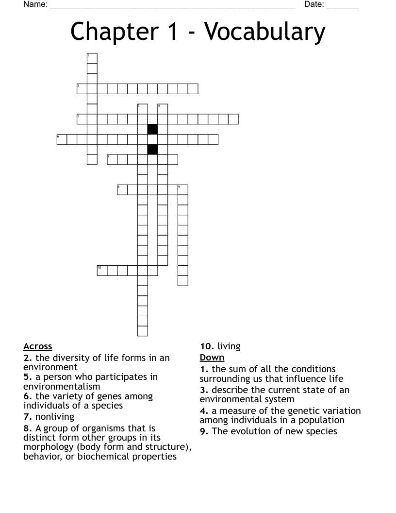 Chapter 1 - Vocabulary Crossword - WordMint