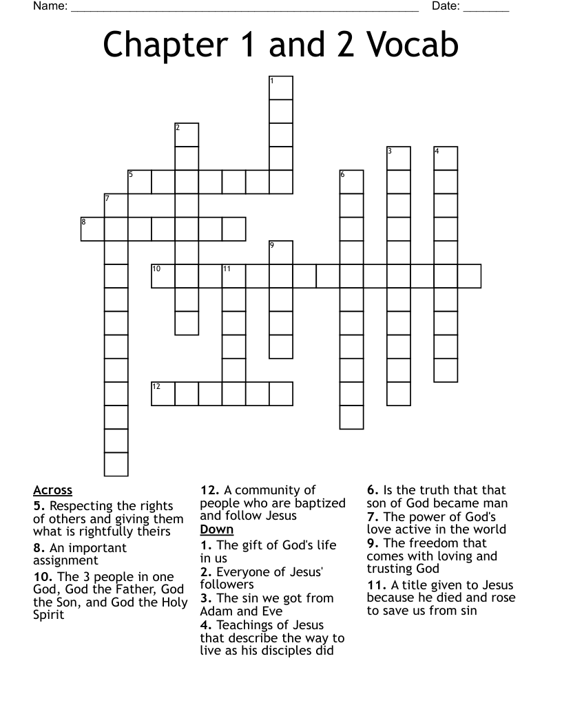 Chapter 1 and 2 Vocab Crossword - WordMint