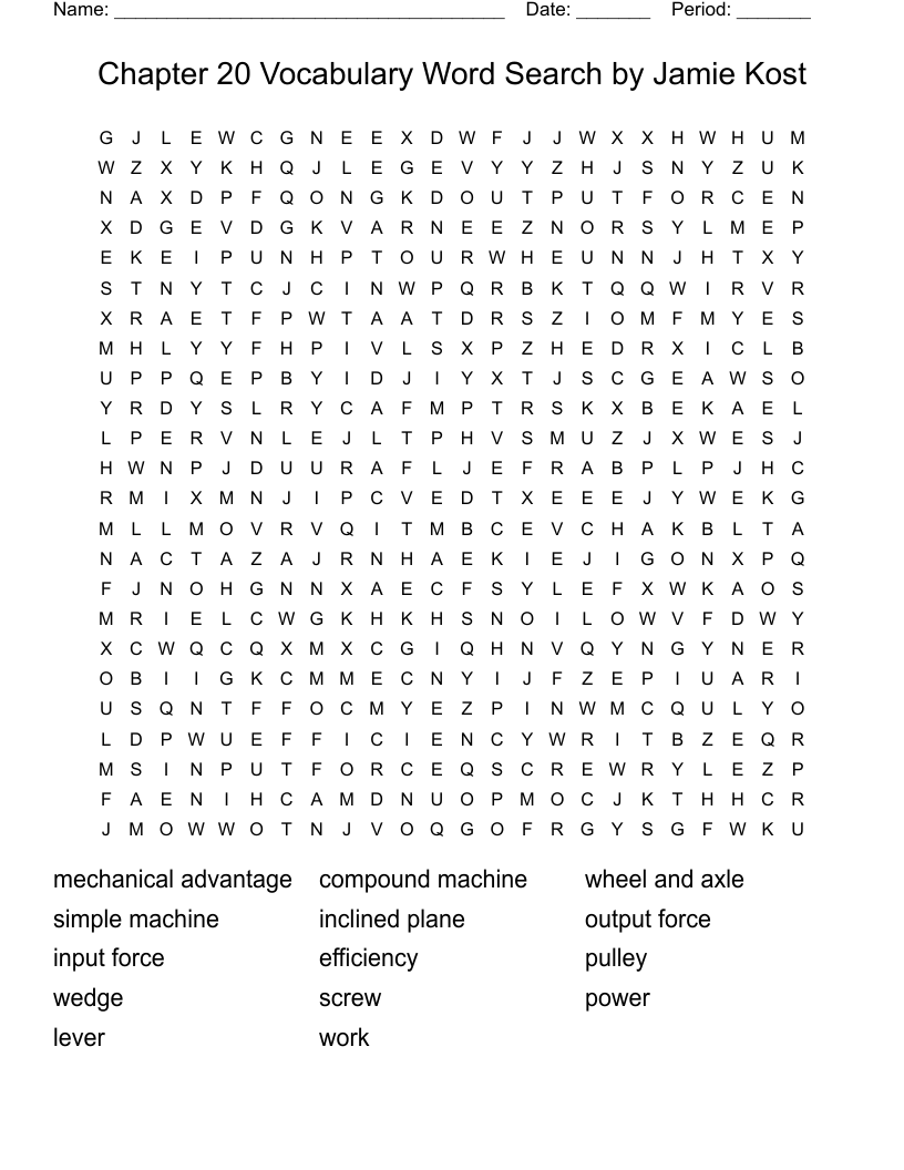 Chapter 20 Vocabulary Word Search By Jamie Kost WordMint