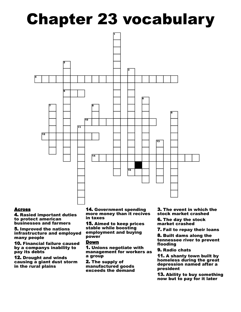 1930 s Vocabulary Crossword WordMint