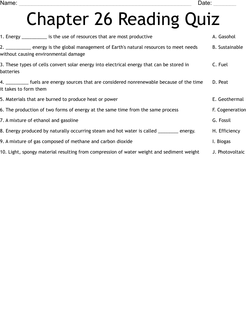 Chapter 26 Reading Quiz Worksheet - WordMint