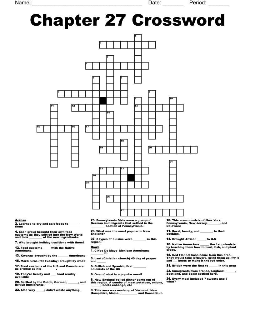 Chapter 27 Crossword - WordMint