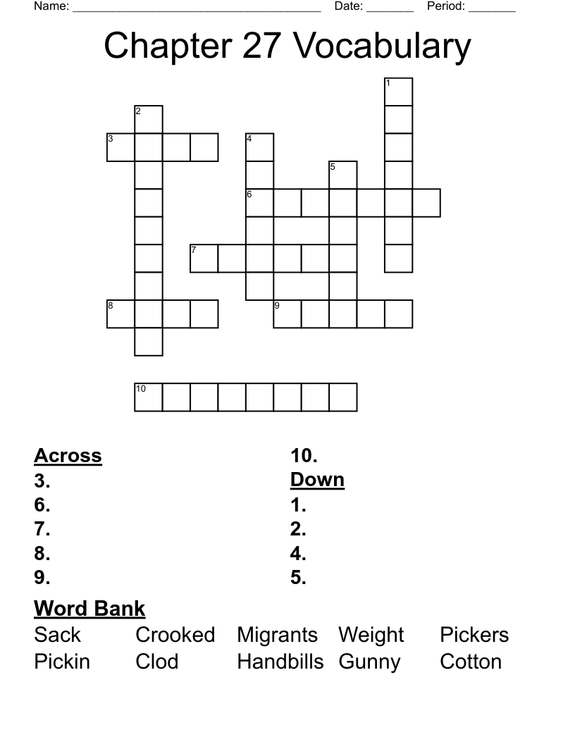 Chapter 27 Vocabulary Crossword - WordMint