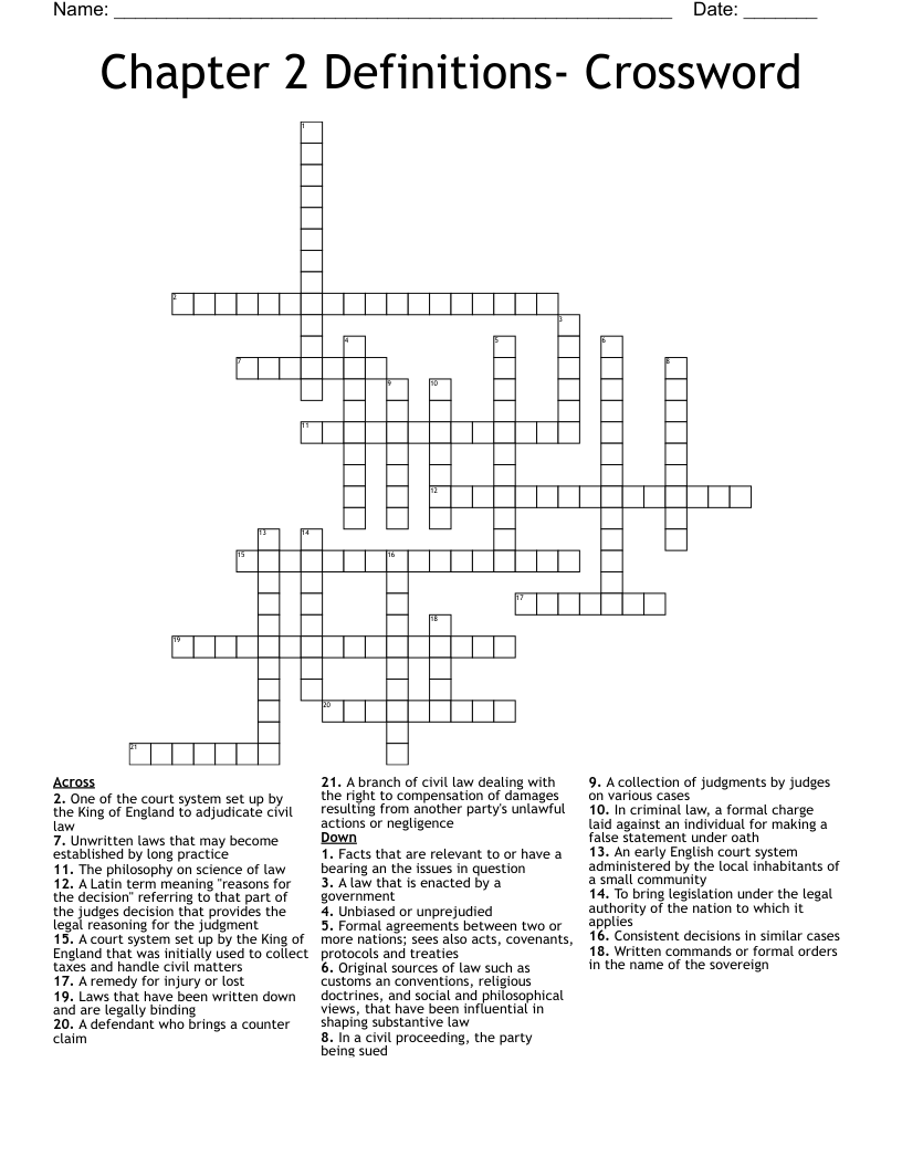 Chapter 2 Definitions- Crossword - WordMint
