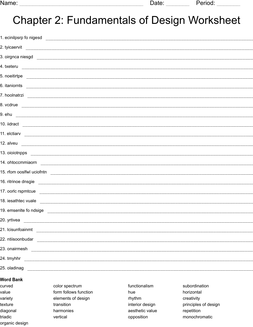 Chapter 2: Fundamentals of Design Worksheet Word Scramble - WordMint