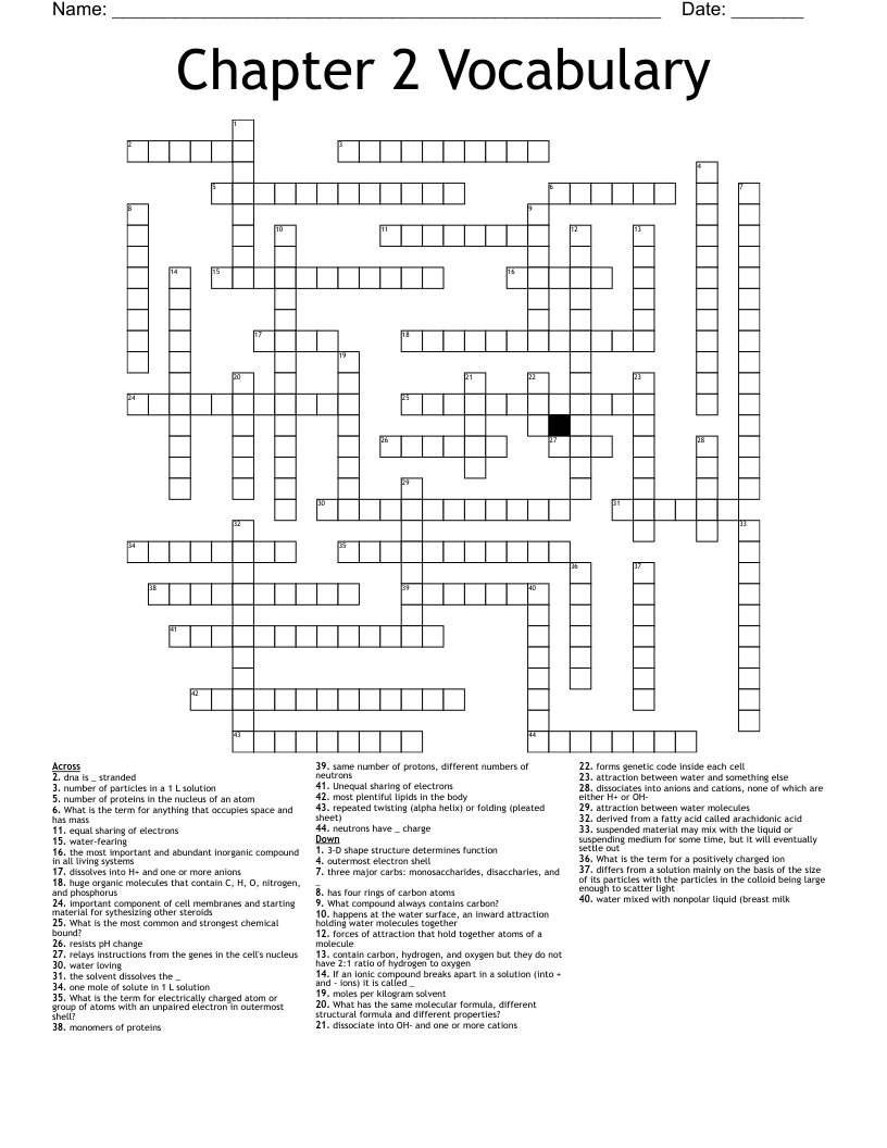 Chapter 2 Vocabulary Crossword - WordMint