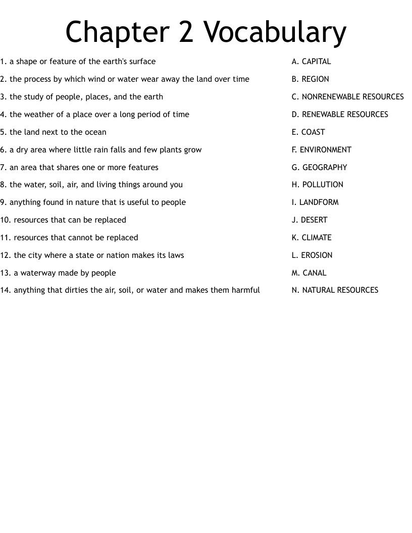 Chapter 2 Vocabulary Worksheet - WordMint