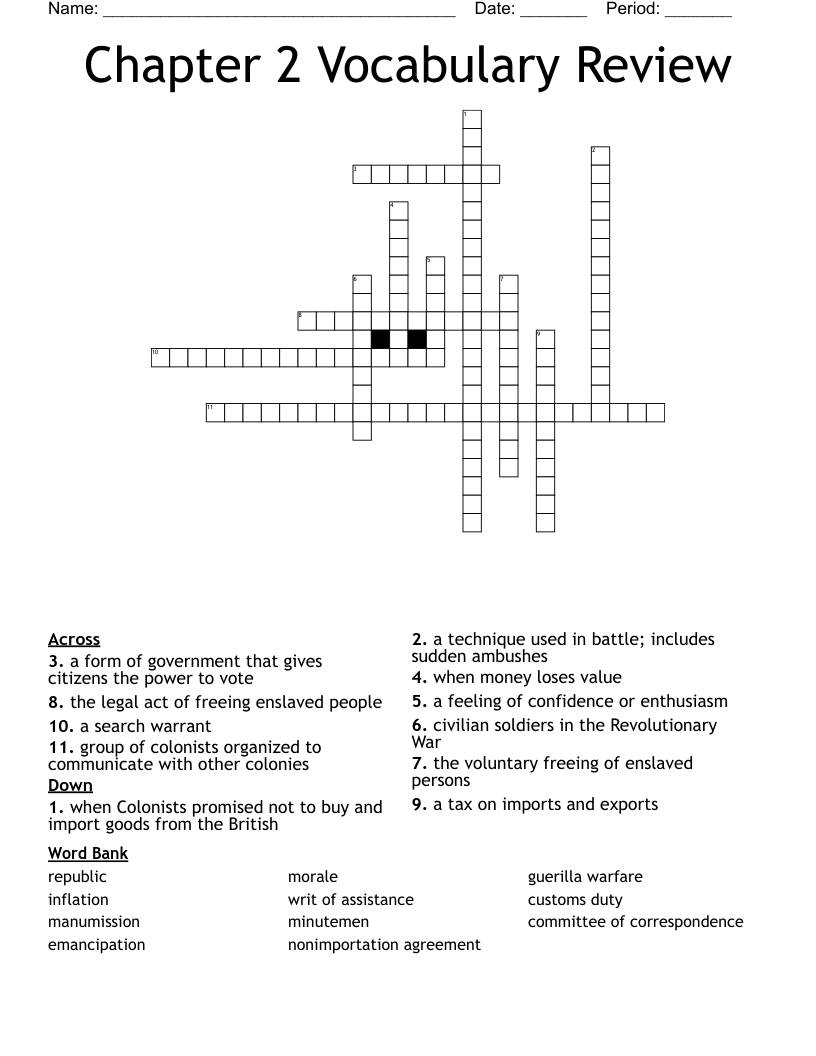Chapter 2 Vocabulary Review Crossword - WordMint