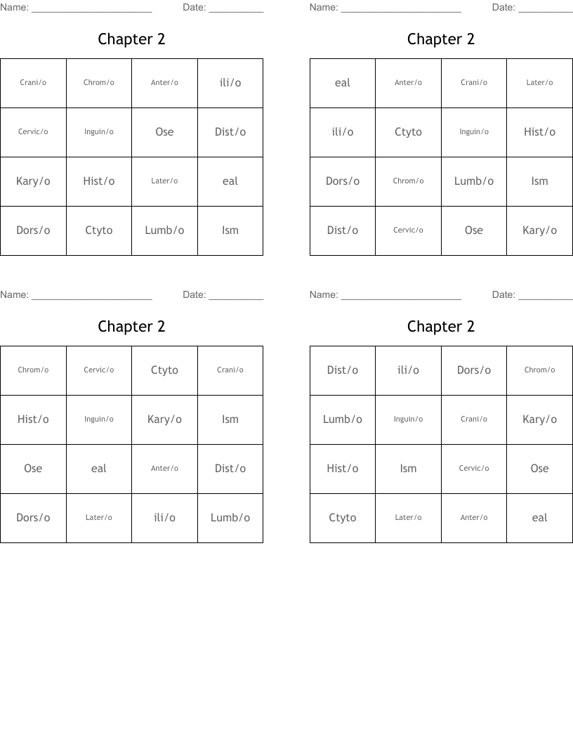 Chapter 2 Bingo Cards - WordMint