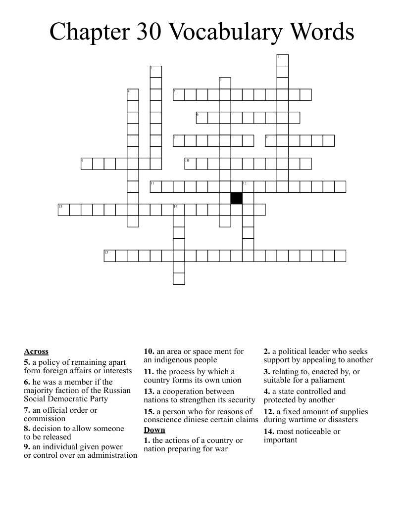 Chapter 30 Vocabulary Words Crossword - WordMint