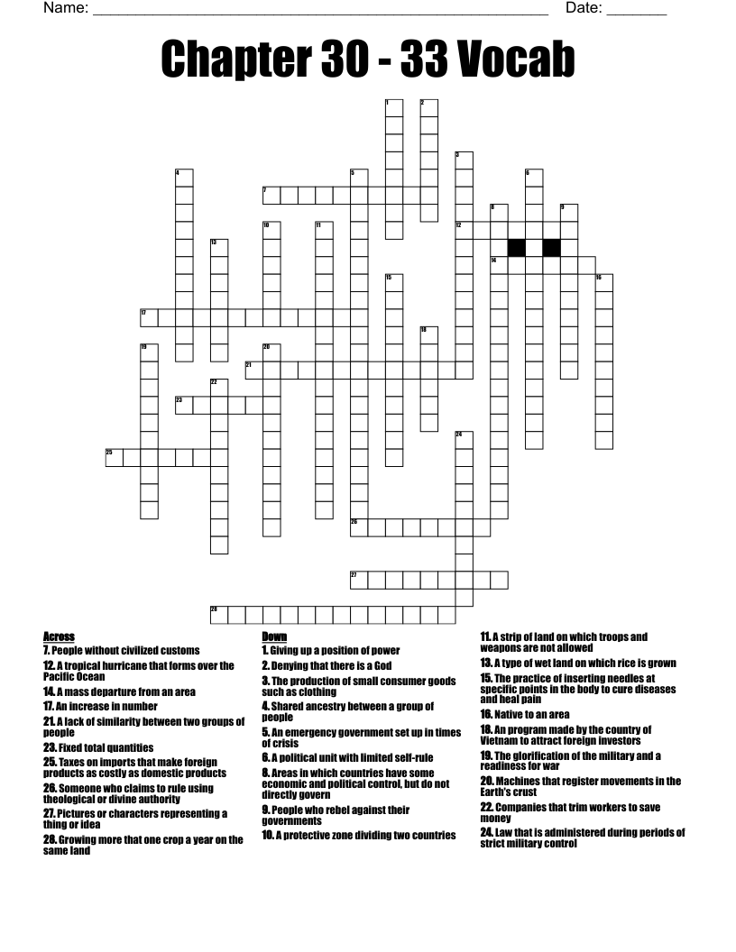Chapter 30 - 33 Vocab Crossword - WordMint