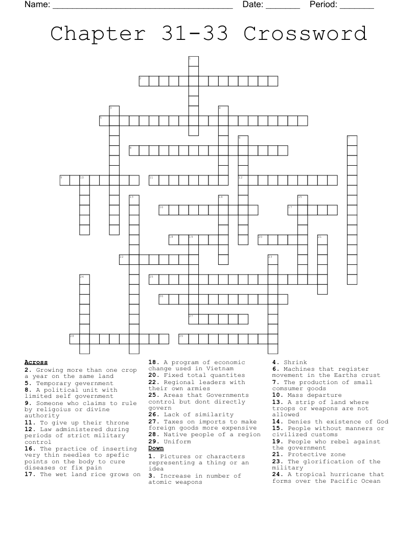 Chapter 31-33 Crossword - WordMint