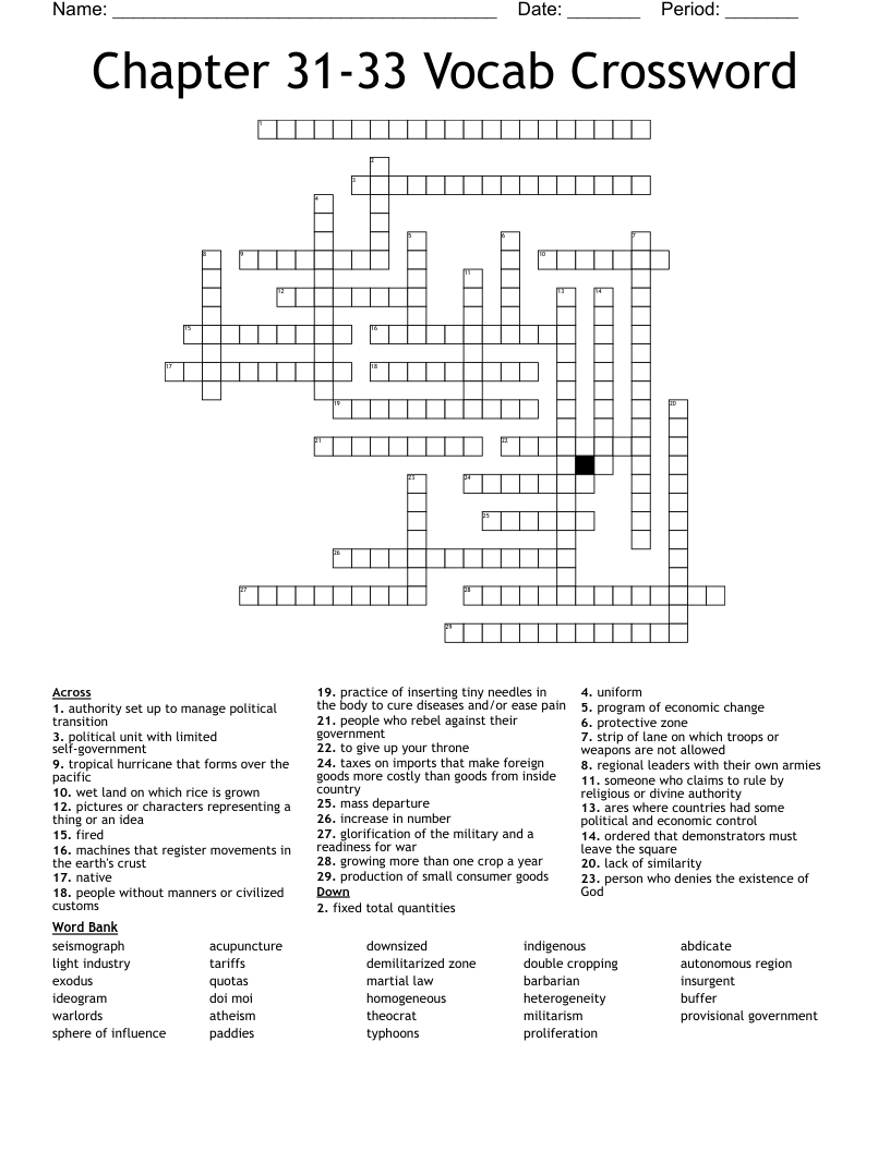 Chapter 31-33 Vocab Crossword - WordMint