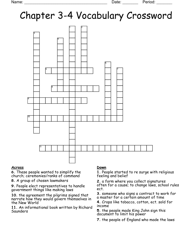 Chapter 3-4 Vocabulary Crossword - WordMint