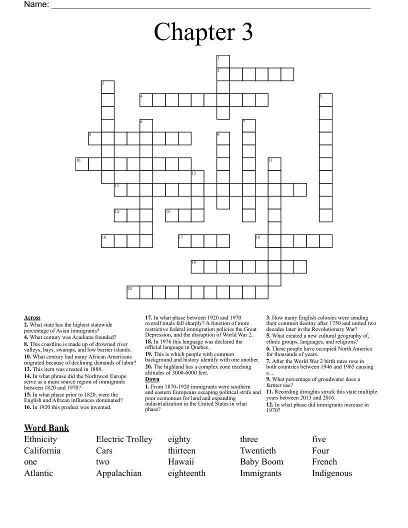 Chapter 3 Crossword - WordMint