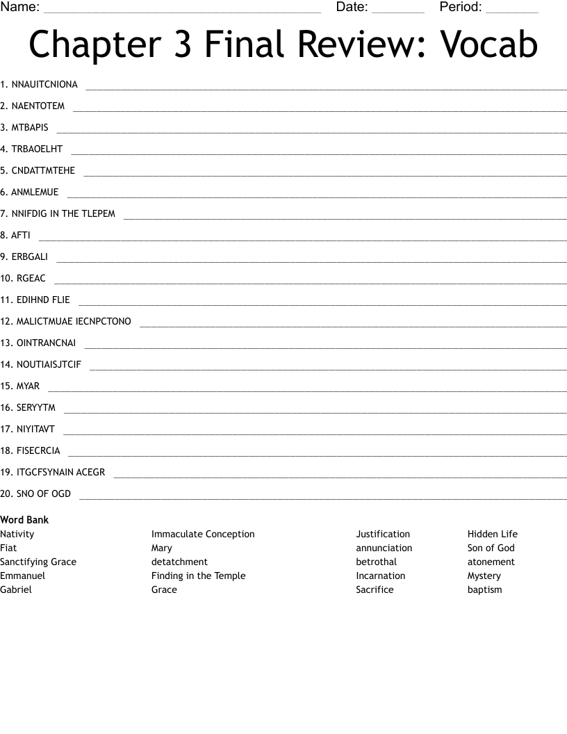 Chapter 3 Final Review: Vocab Word Scramble - WordMint