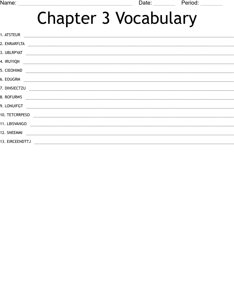 Chapter 3 Vocabulary Word Scramble - WordMint
