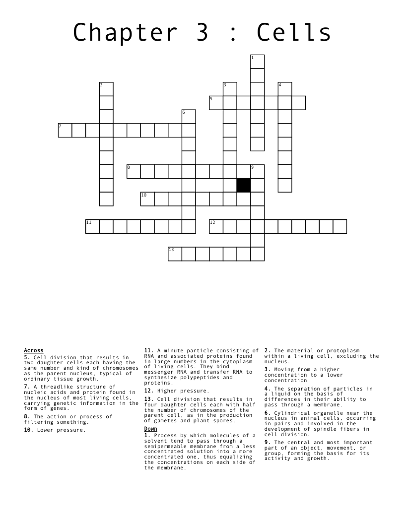 Chapter 3 : Cells Crossword - WordMint