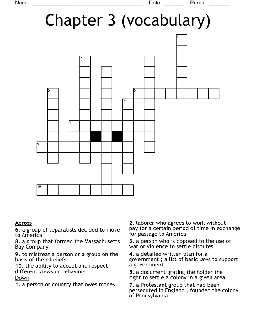 Chapter 3 (vocabulary) Crossword - WordMint