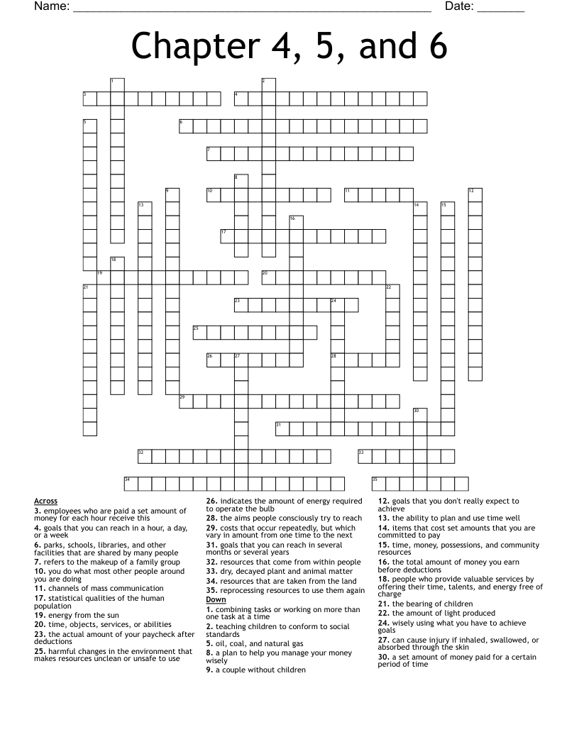 Chapter 4, 5, and 6 Crossword - WordMint