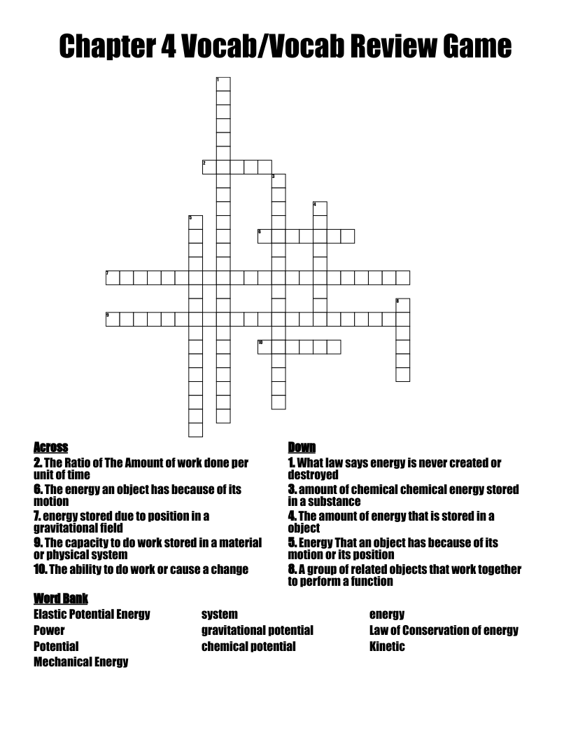 Chapter 4 Vocab/Vocab Review Game Crossword - WordMint