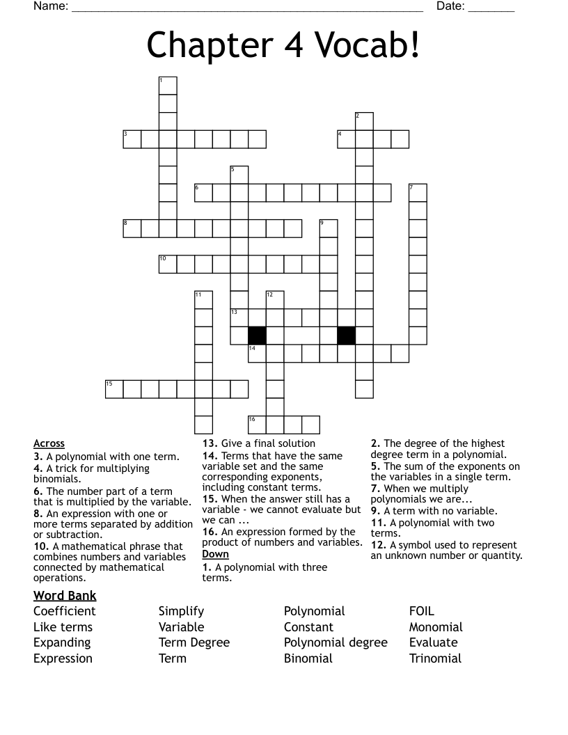 Chapter 4 Vocab Crossword WordMint