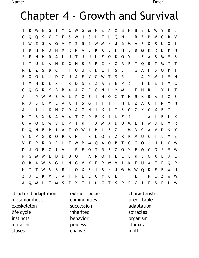 Chapter 4 - Growth and Survival Word Search - WordMint
