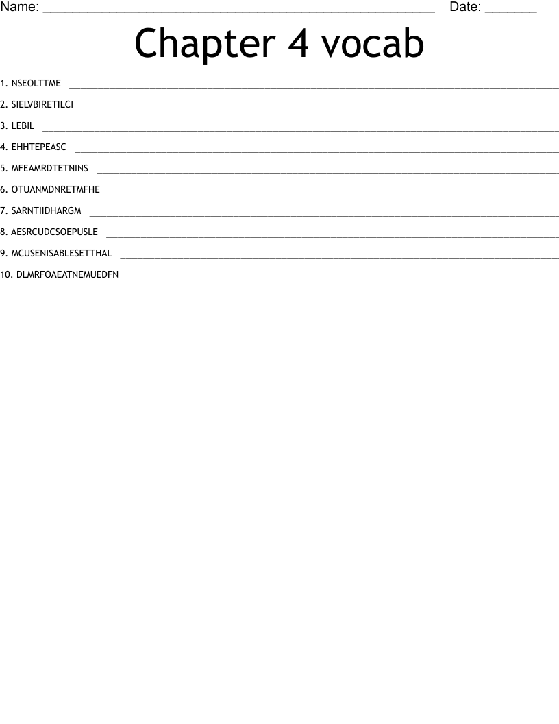 Chapter 4 vocab Word Scramble - WordMint