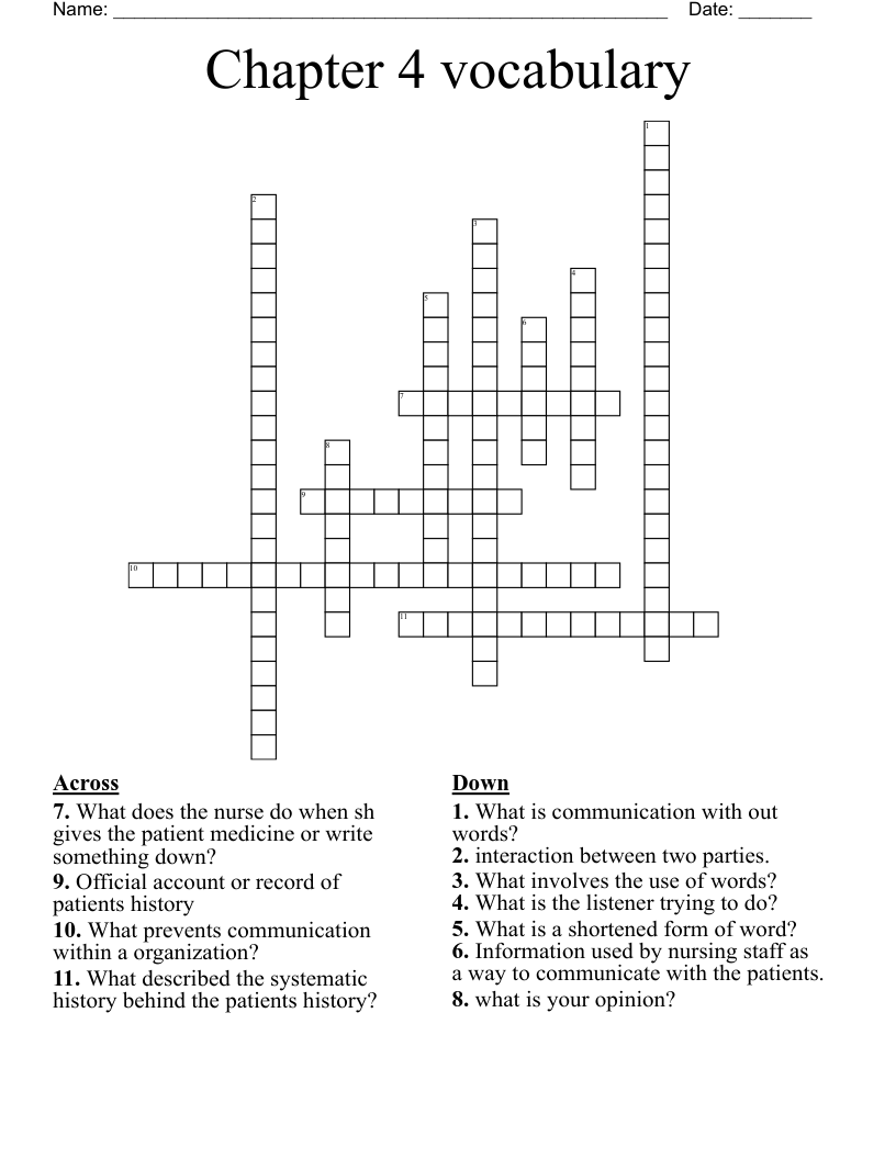 Chapter 4 vocabulary Crossword - WordMint