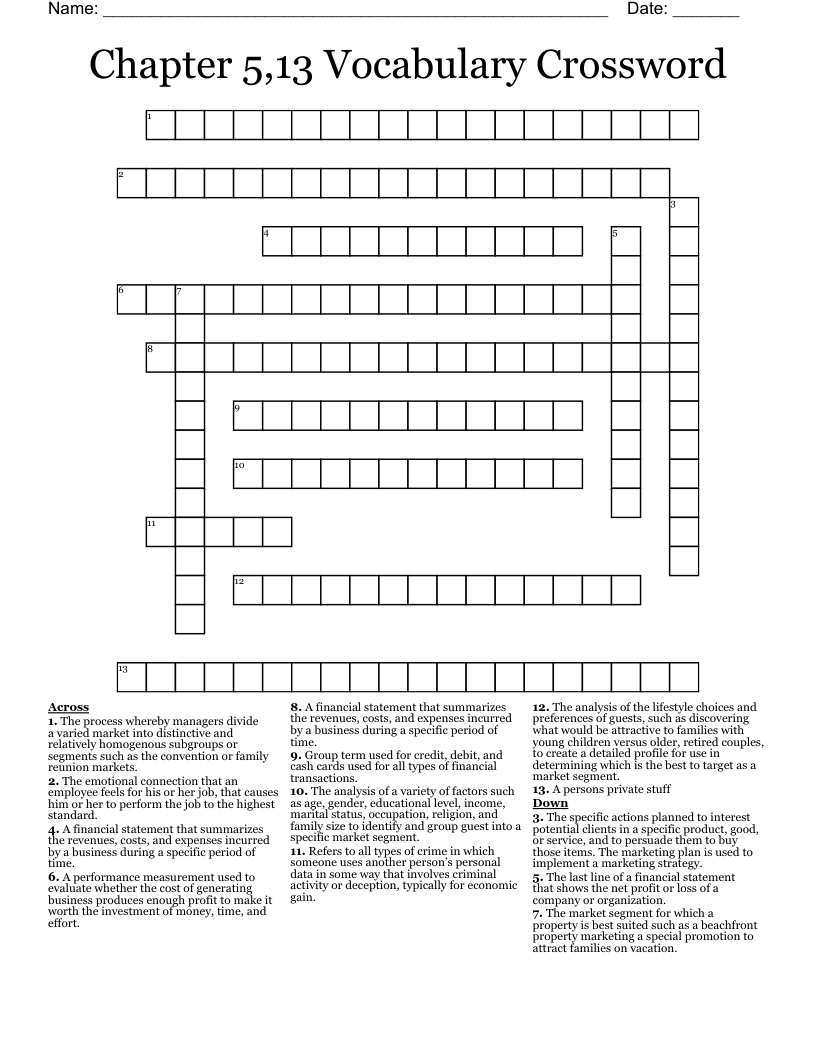 Chapter 5,13 Vocabulary Crossword - WordMint