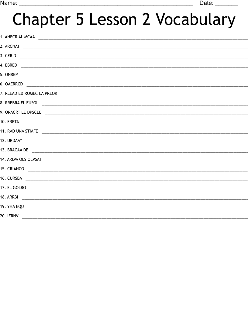 Chapter 5 Lesson 2 Vocabulary Word Scramble - WordMint