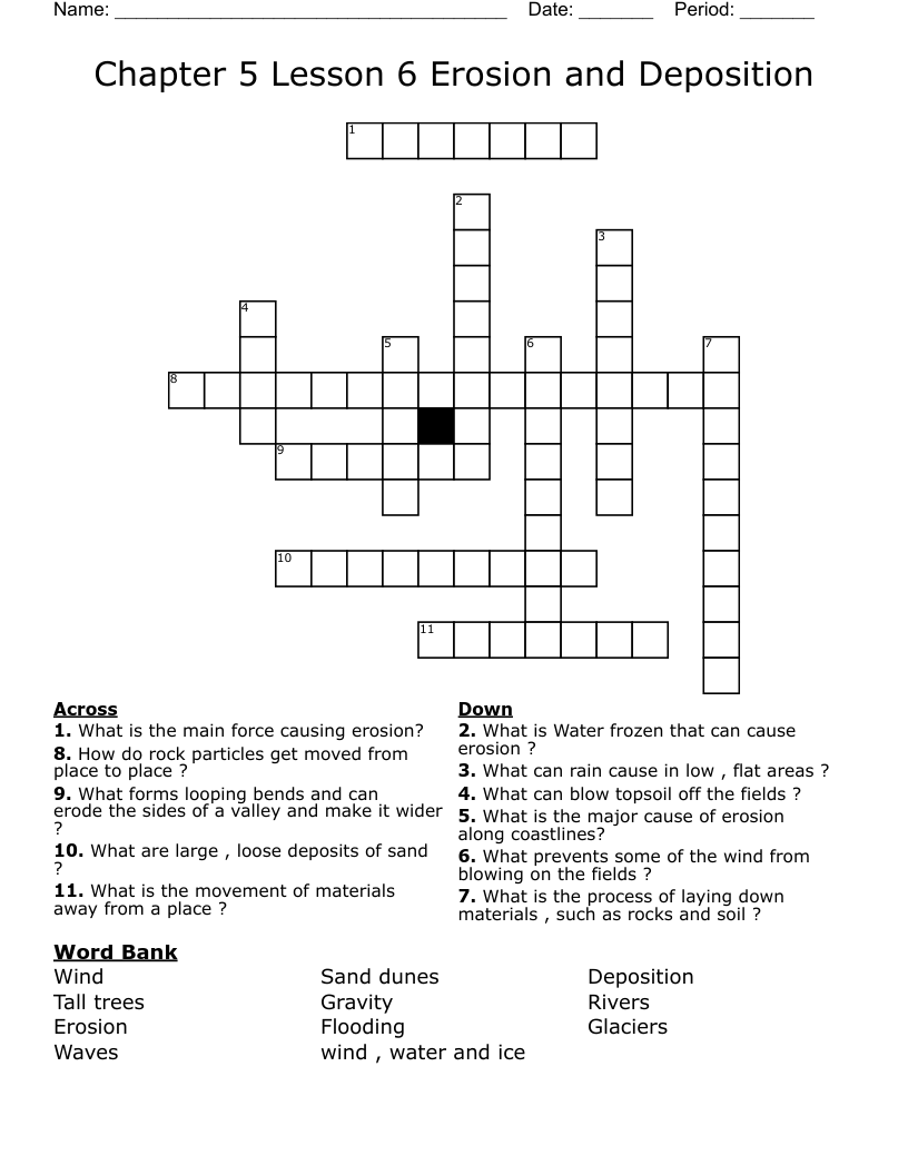 Chapter 5 Lesson 6 Erosion and Deposition Crossword - WordMint