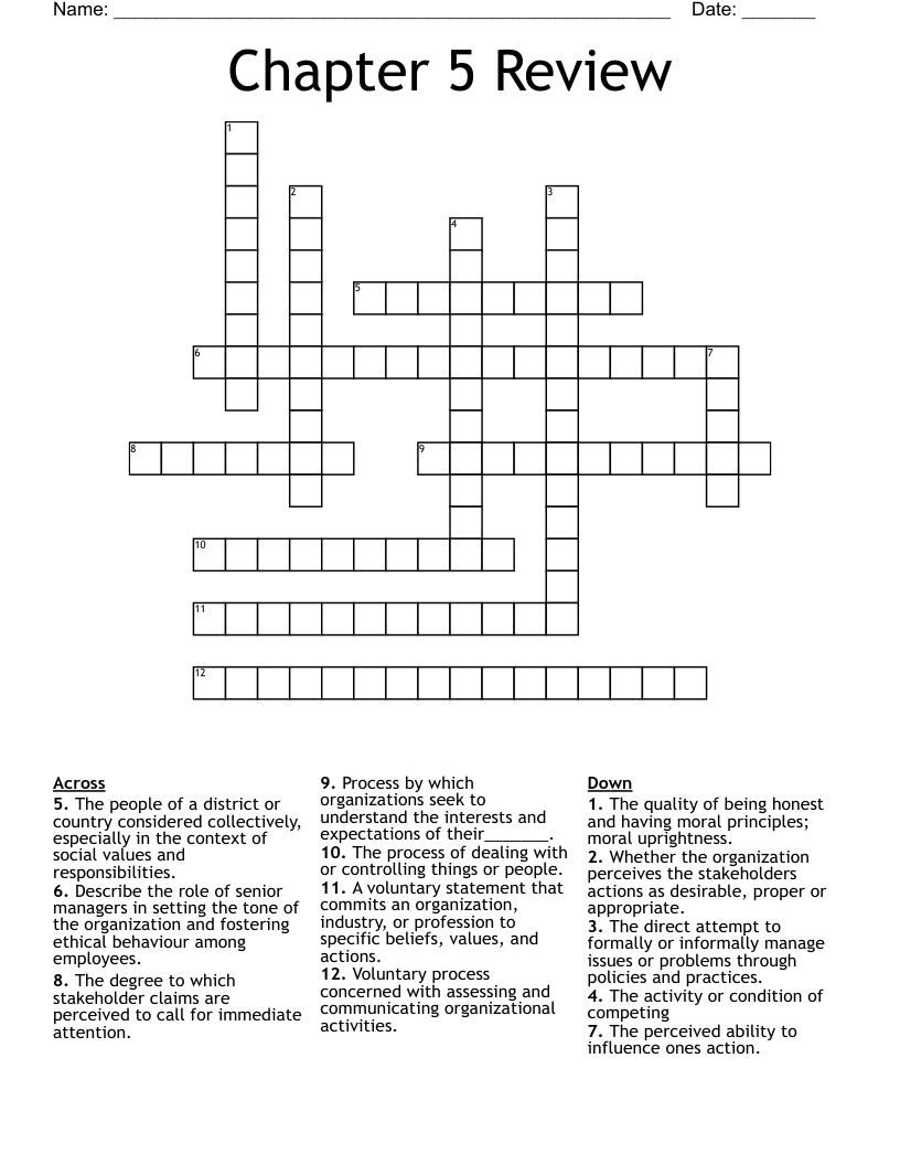 Chapter 5 Review Crossword - WordMint