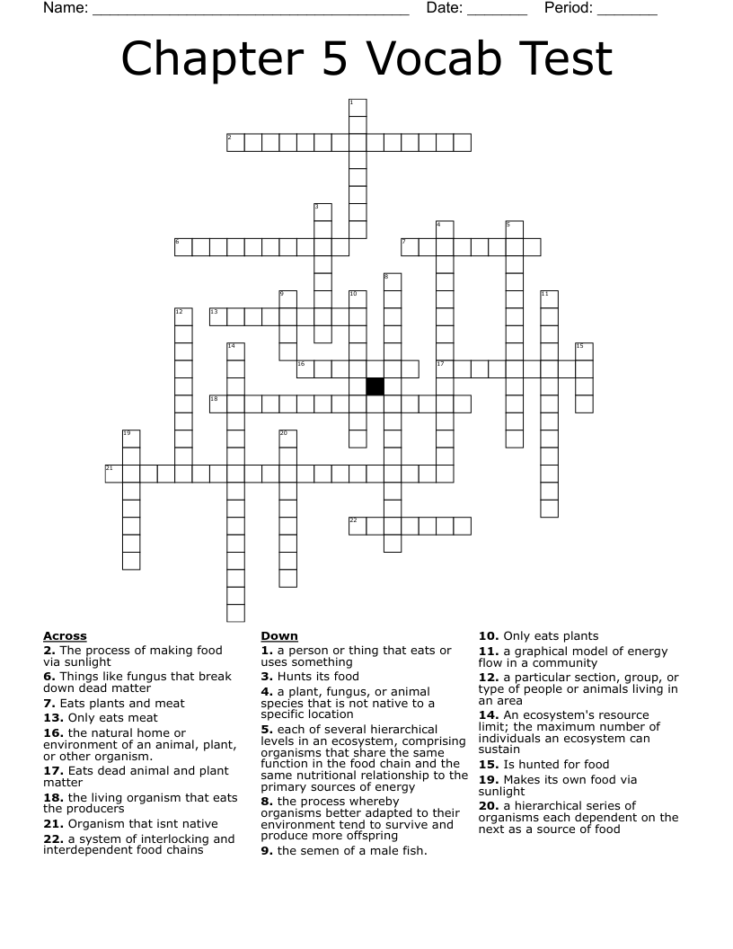 Chapter 5 Vocab Test Crossword - WordMint