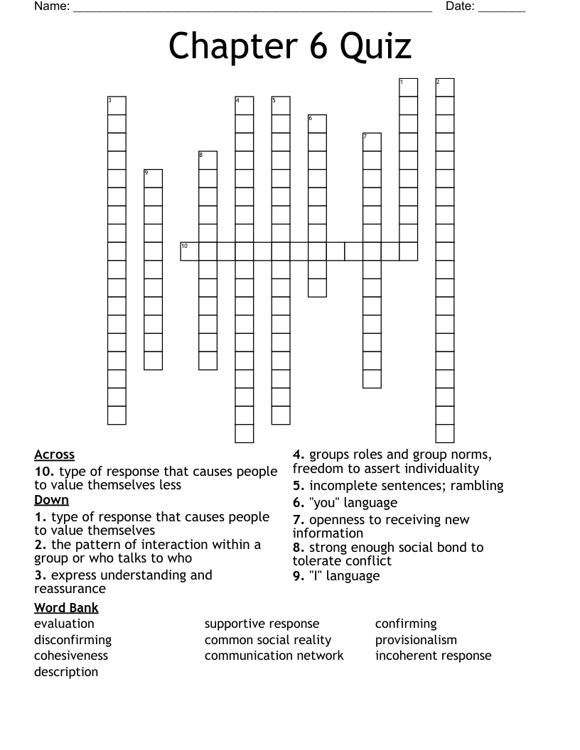 Chapter 6 Quiz Crossword - WordMint