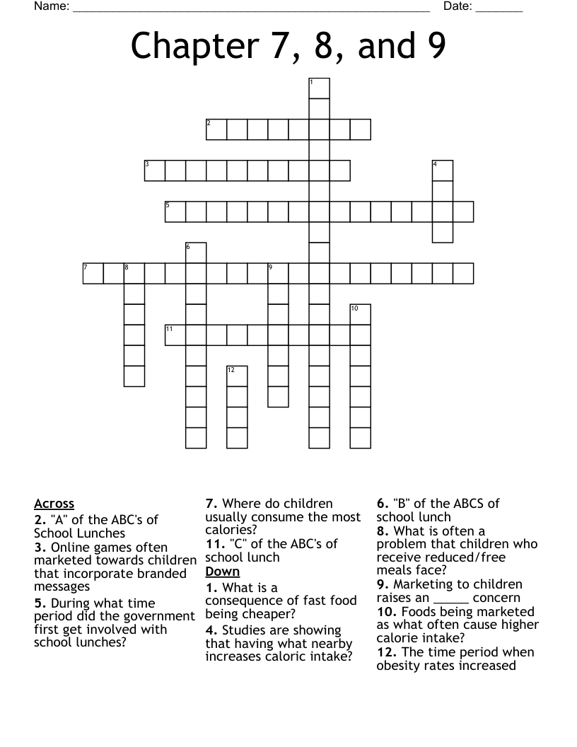 Chapter 7, 8, and 9 Crossword - WordMint